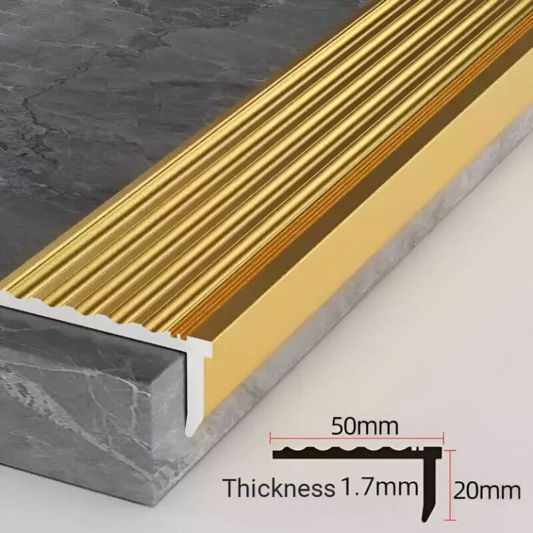 50x20mm Gold Extruded Aluminum Stair Nosing 1.7mm Thickness